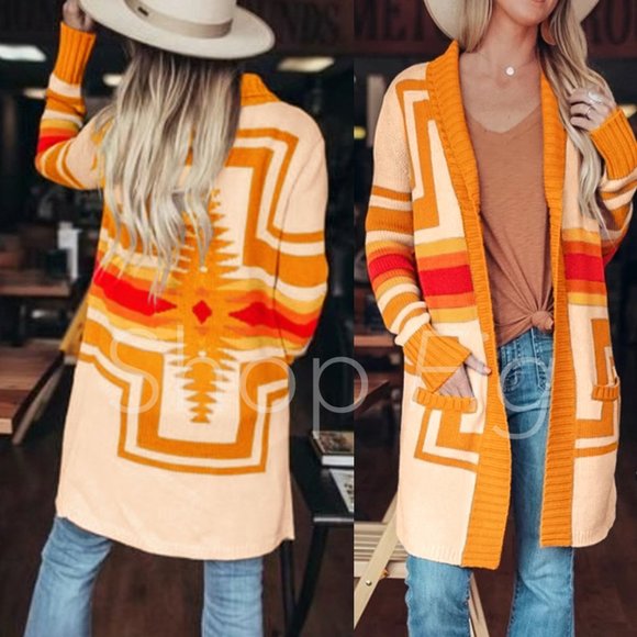 Shop_Fig | Sweaters | New Aztec Tribal Print Western Long Cardigan ...